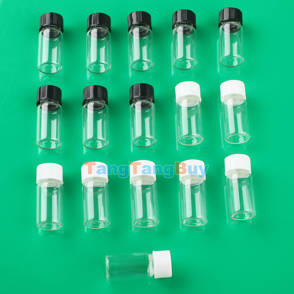 New 20pcs Small Bottle 2ml Clear Glass Bottles Vials With Plastic Lid 1631mm